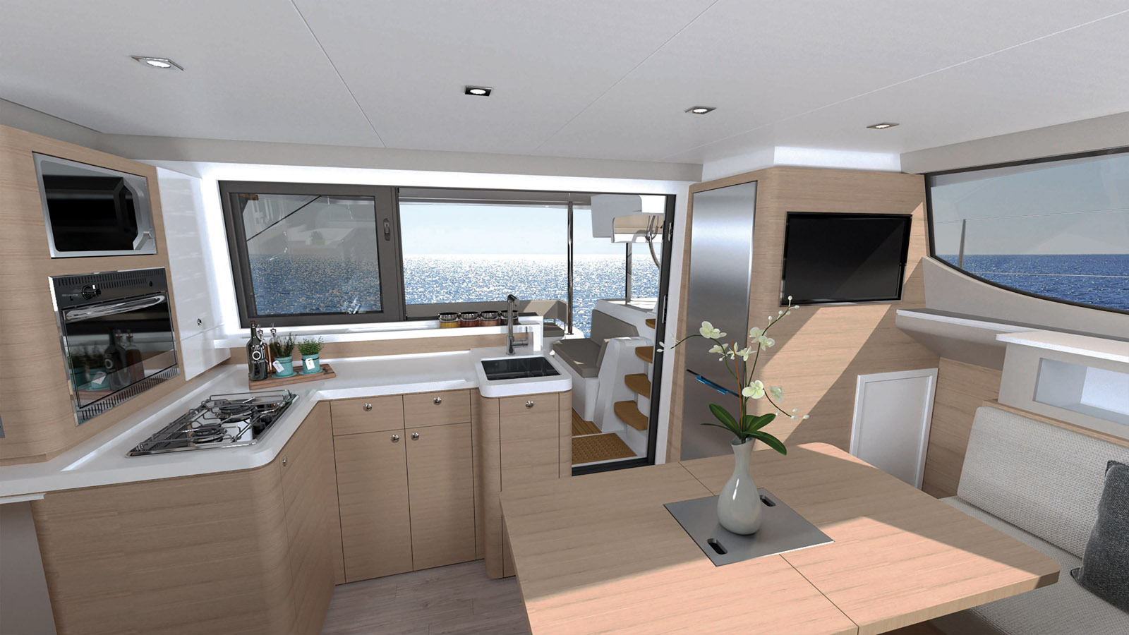 MATCH - The location of the kitchen on a sub-40 foot catamaran: galley ...